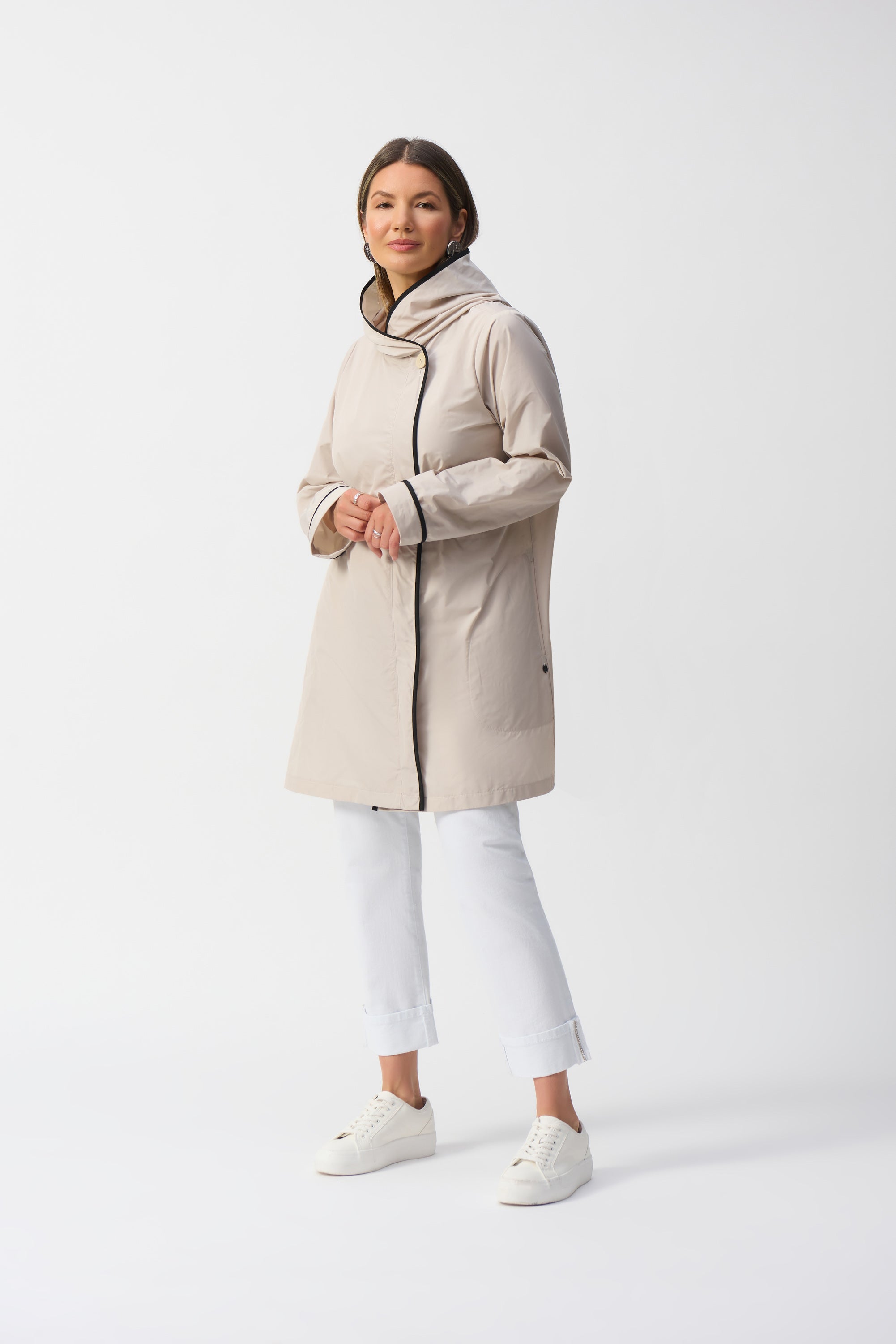 Memory Hood Trapeze Coat - Moonstone/black