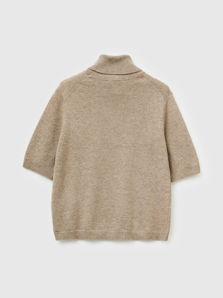 Cashmere Blend Polo Neck Jumper - Sand