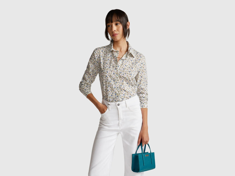 Print Shirt - Cream/blue Floral