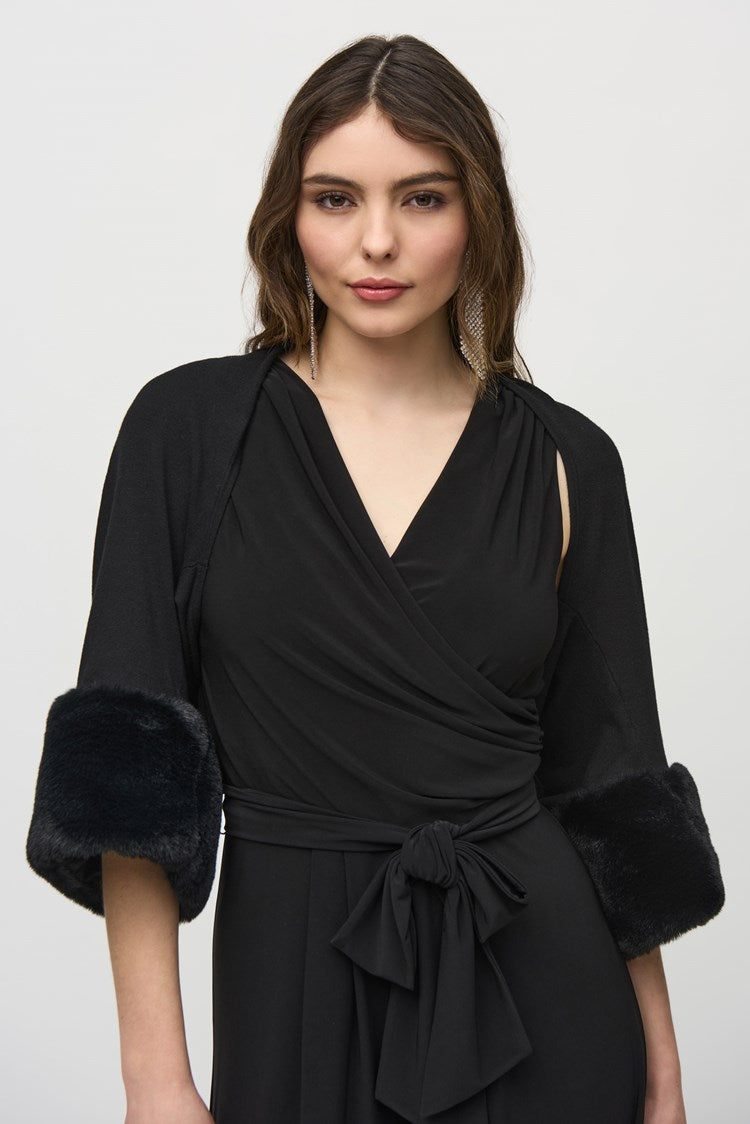 Faux Fur Trim Bolero - Black