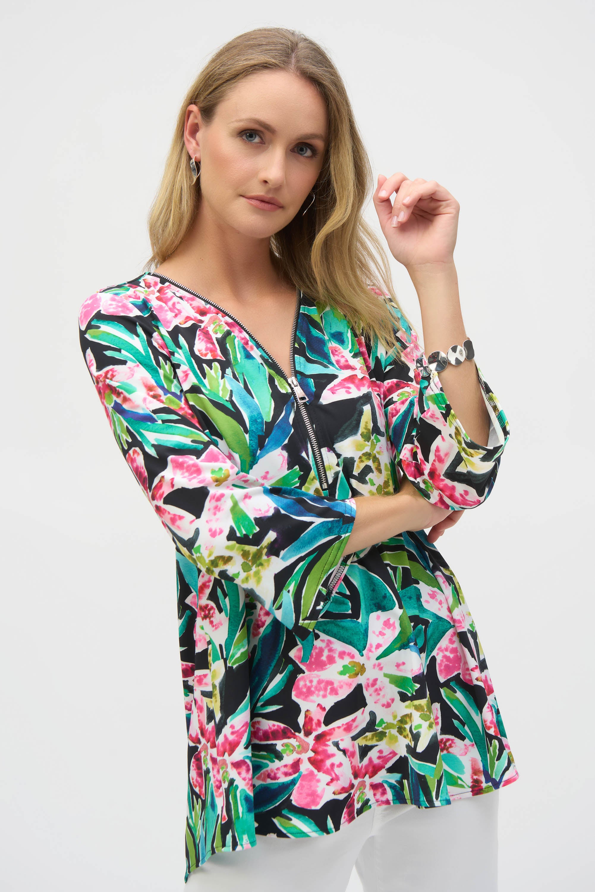Tropical Fit Flare Tunic - Black/multi