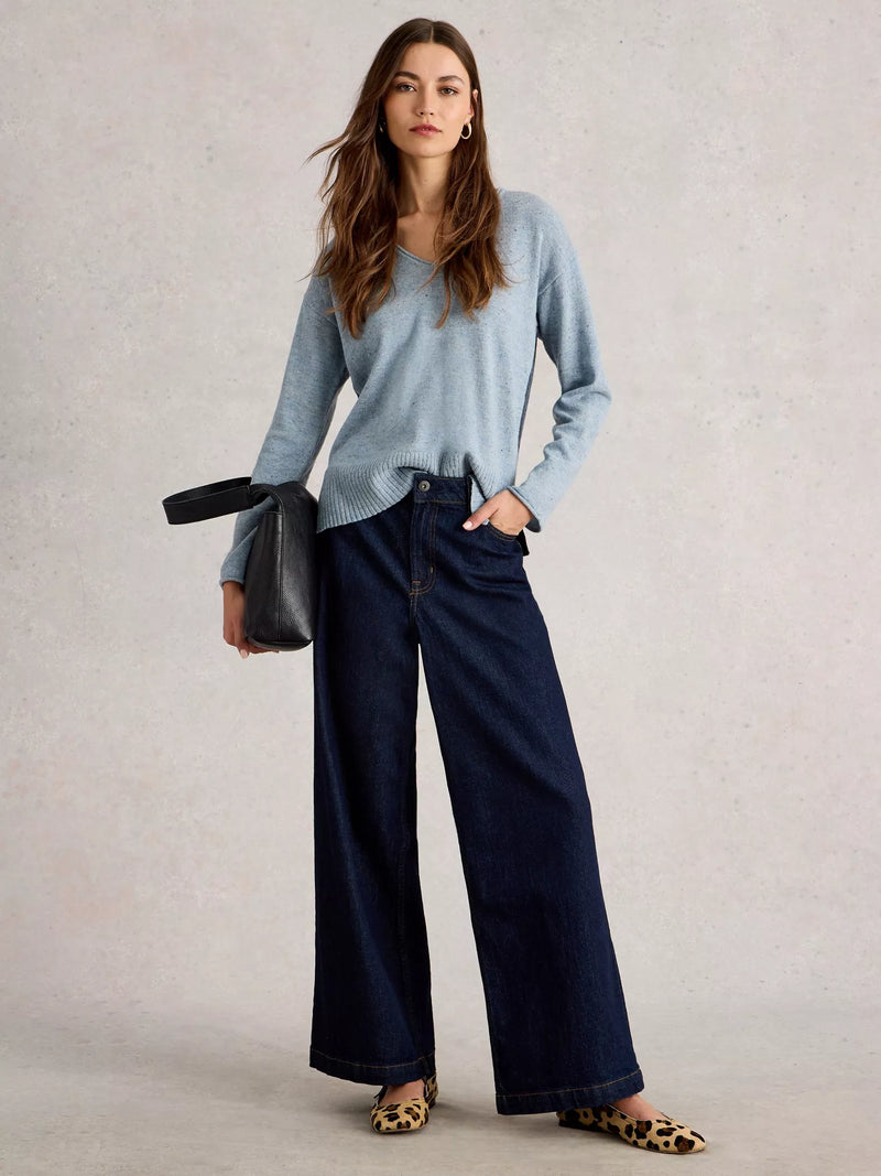 Lily V Neck Jumper - Blue Multi