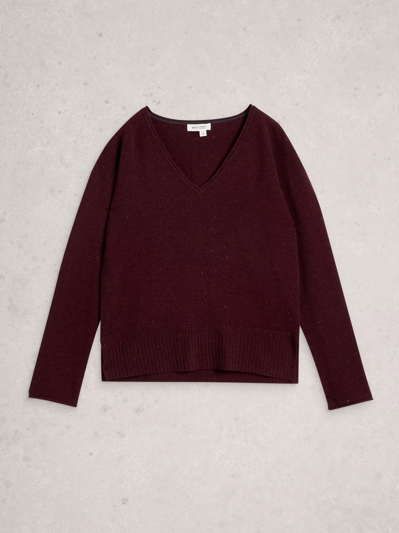 Lily V Neck Jumper - Plum