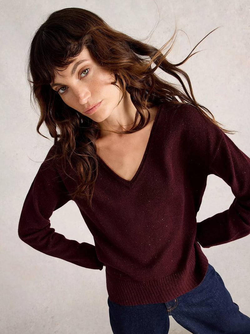 Lily V Neck Jumper - Plum