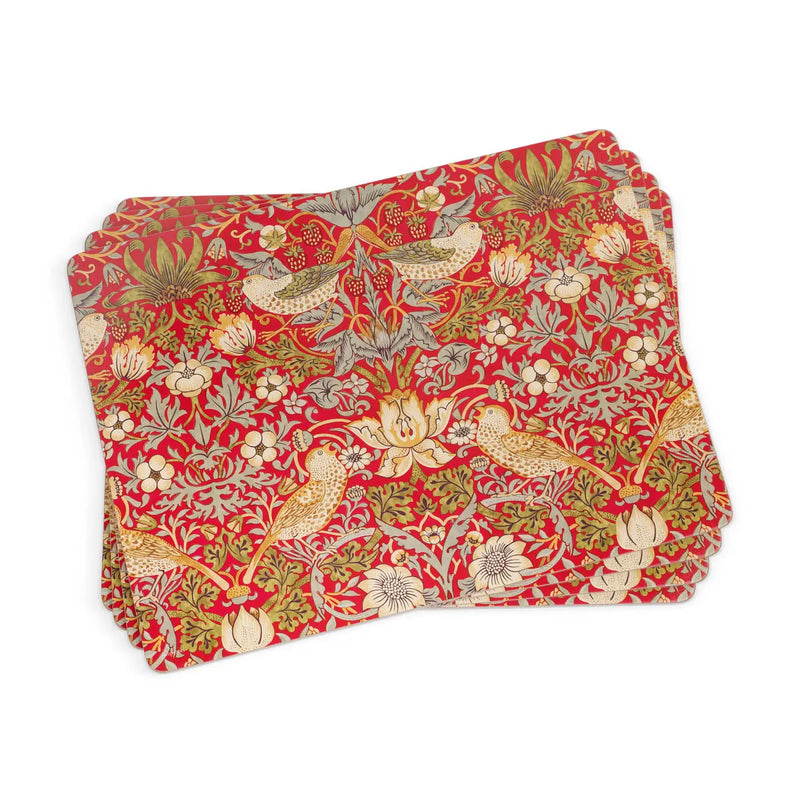Strawberry Thief Set of 4 Large Placemats - Red