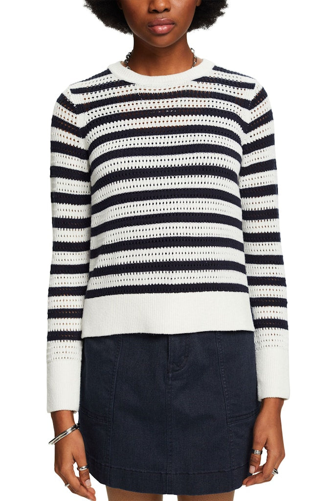 Casual Stripe Geo Mesh Jumper - Offwhite