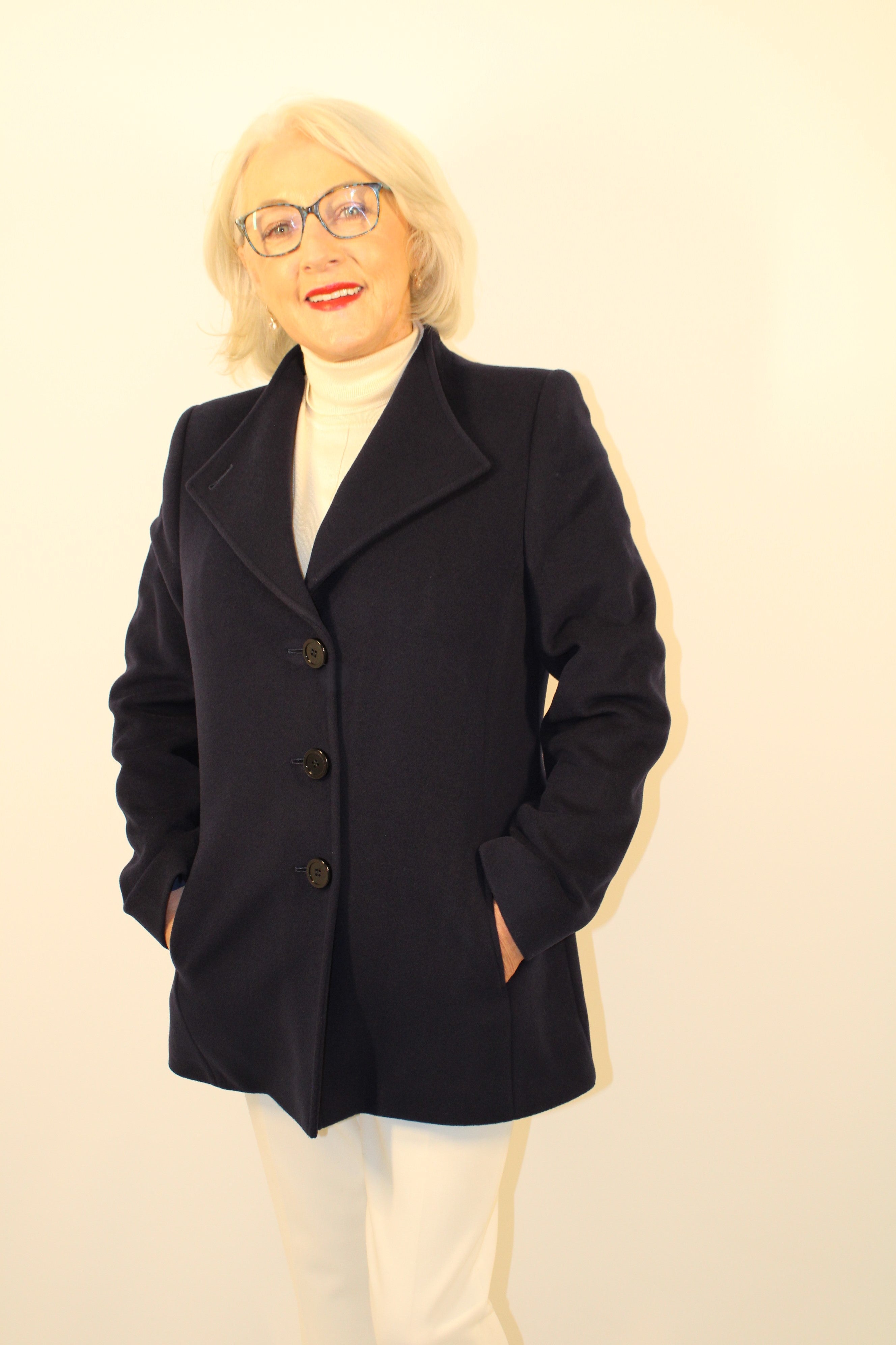 Round Neck Coat - Navy