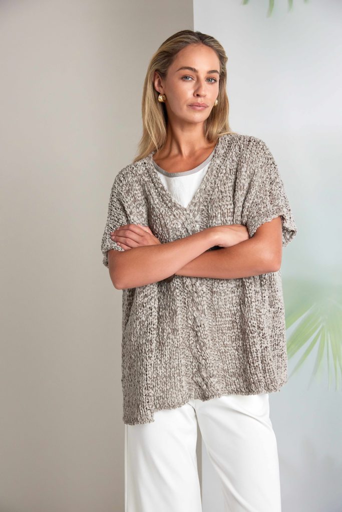 Waffle Effect V Neck Jumper - Taupe