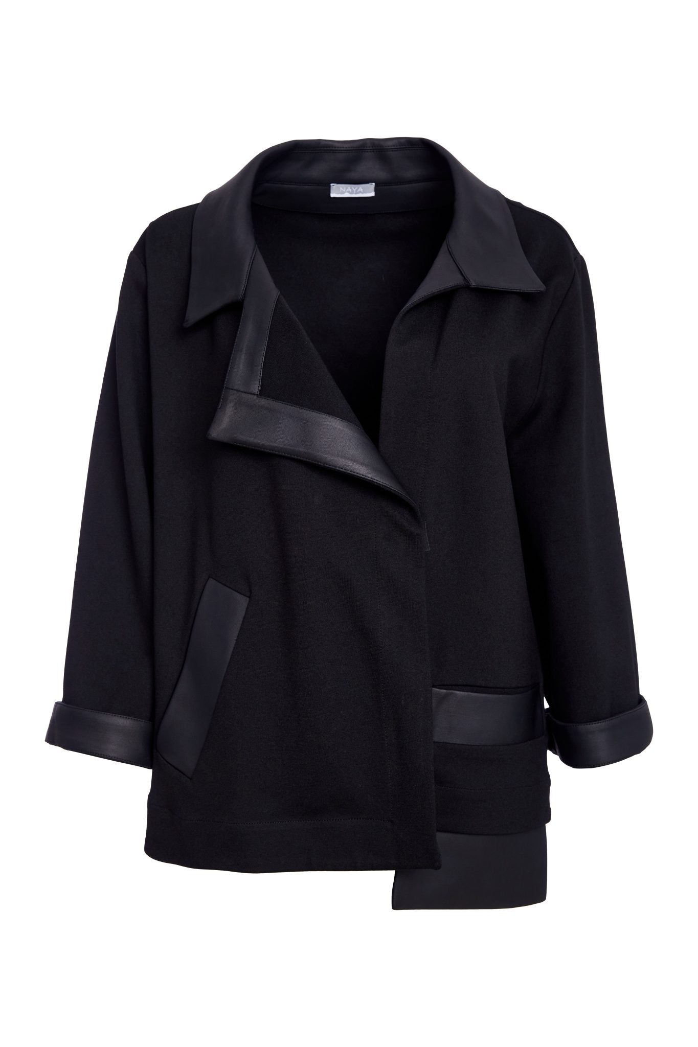 Leatherette Collar Wrap Jacket - Black