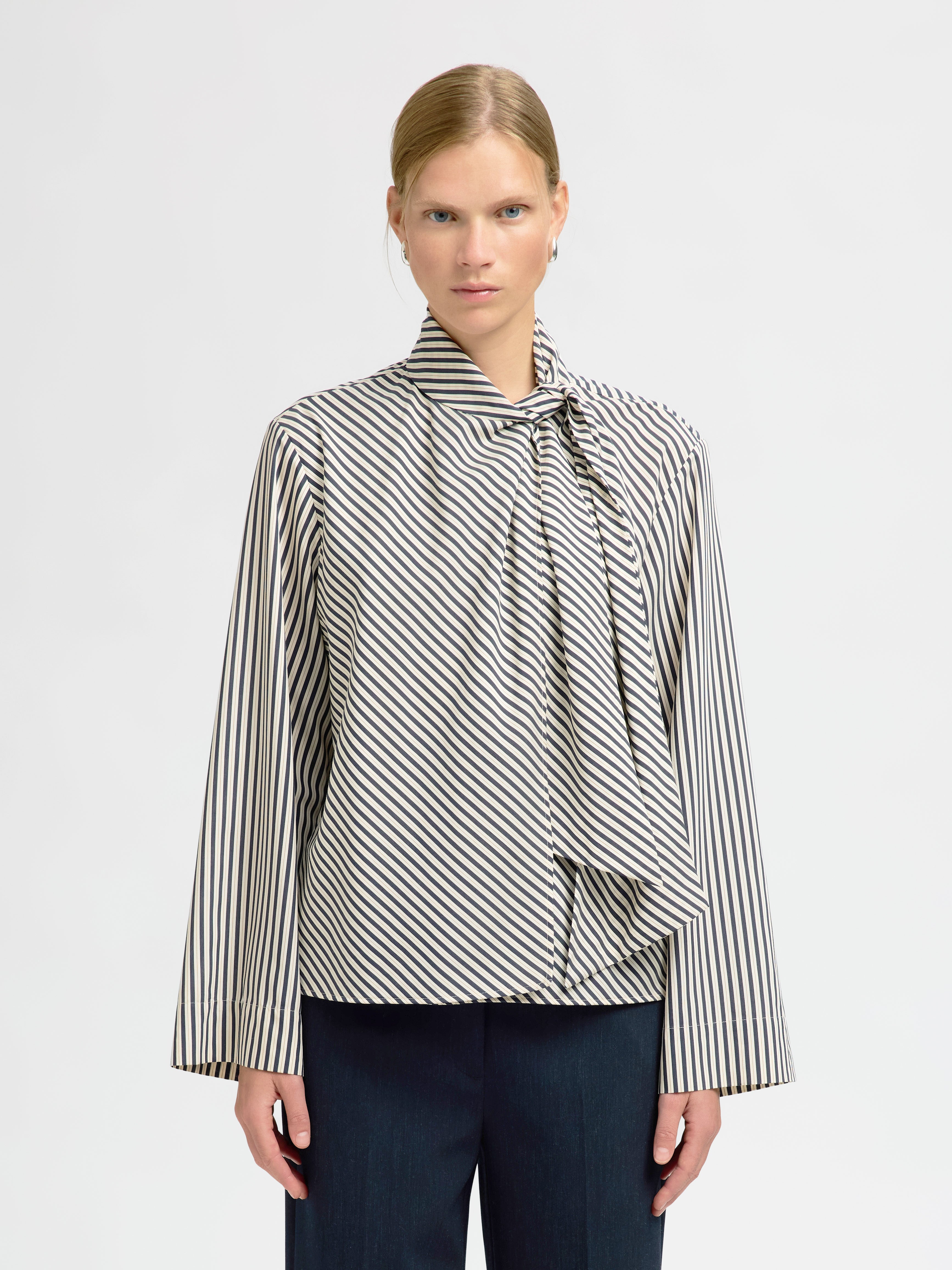 Charlotte Cowl Neck Top - Angora Stripe