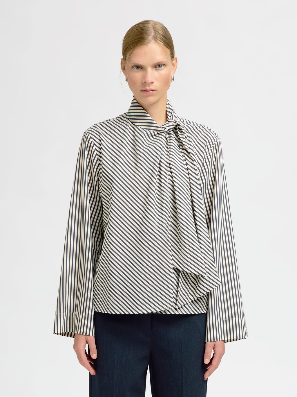 Charlotte Cowl Neck Top - Angora Stripe