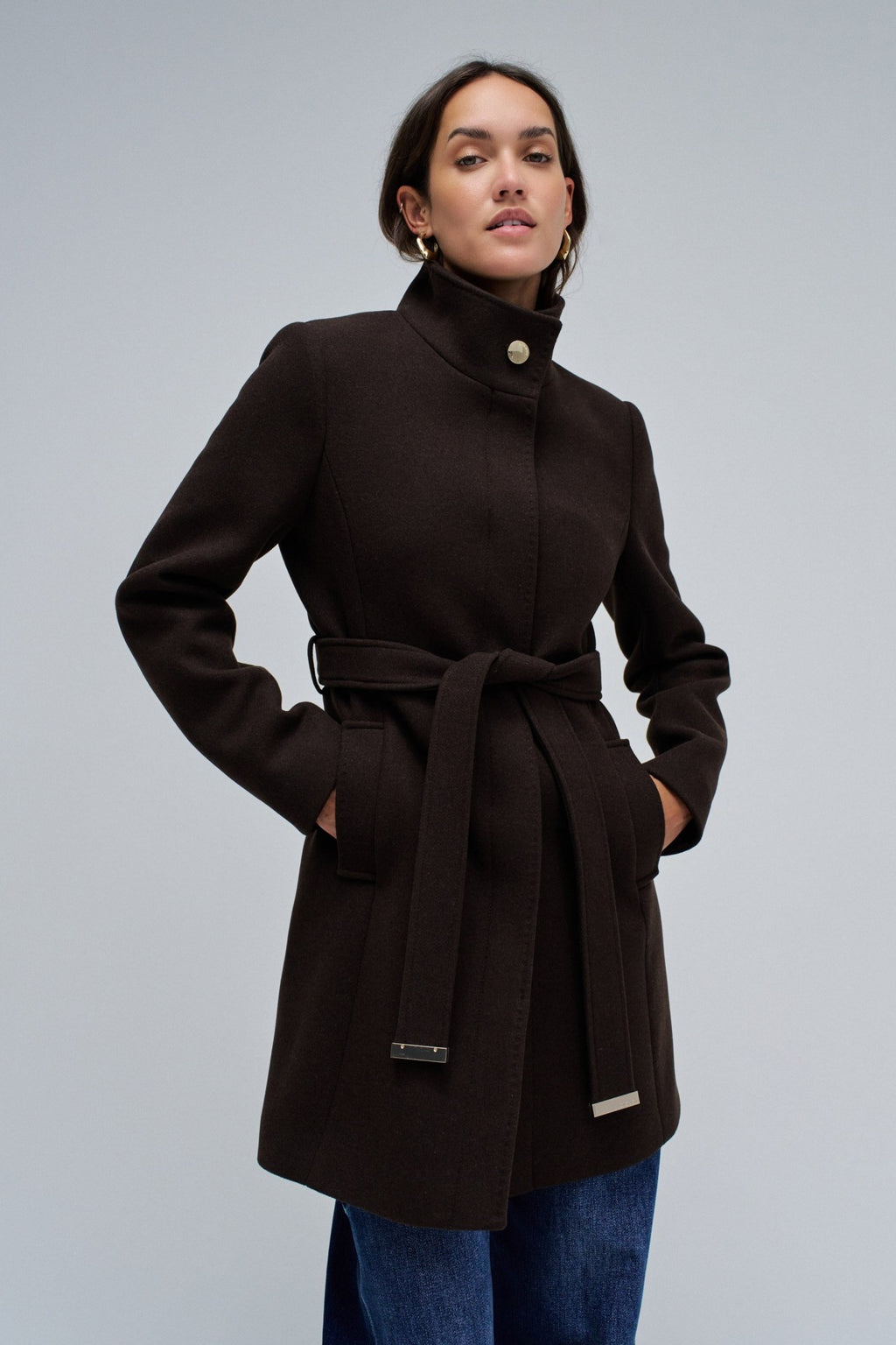 Belted Wool Coat - Brown