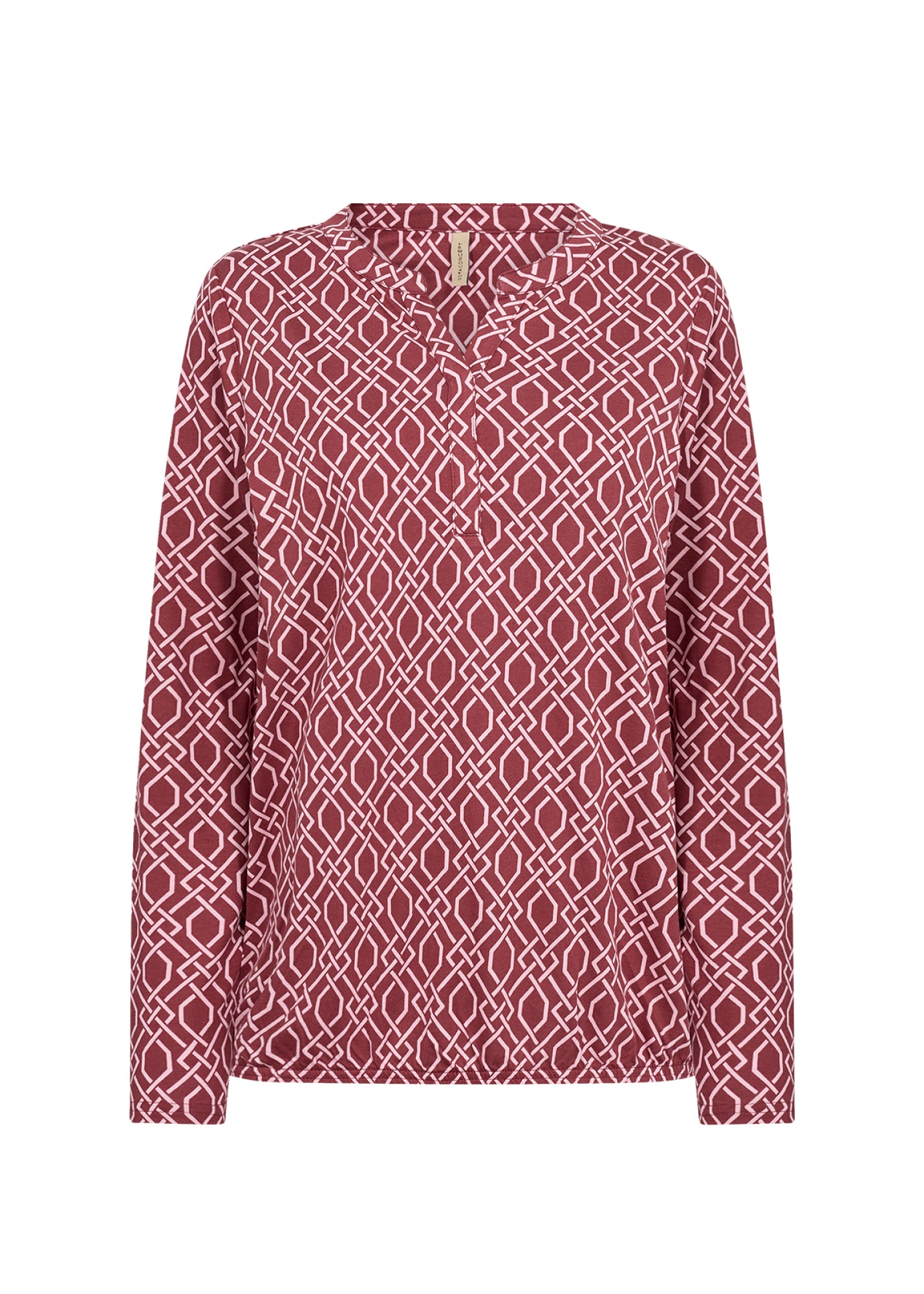 Felicity530 Geo Print Blouse - Dark Red Combi