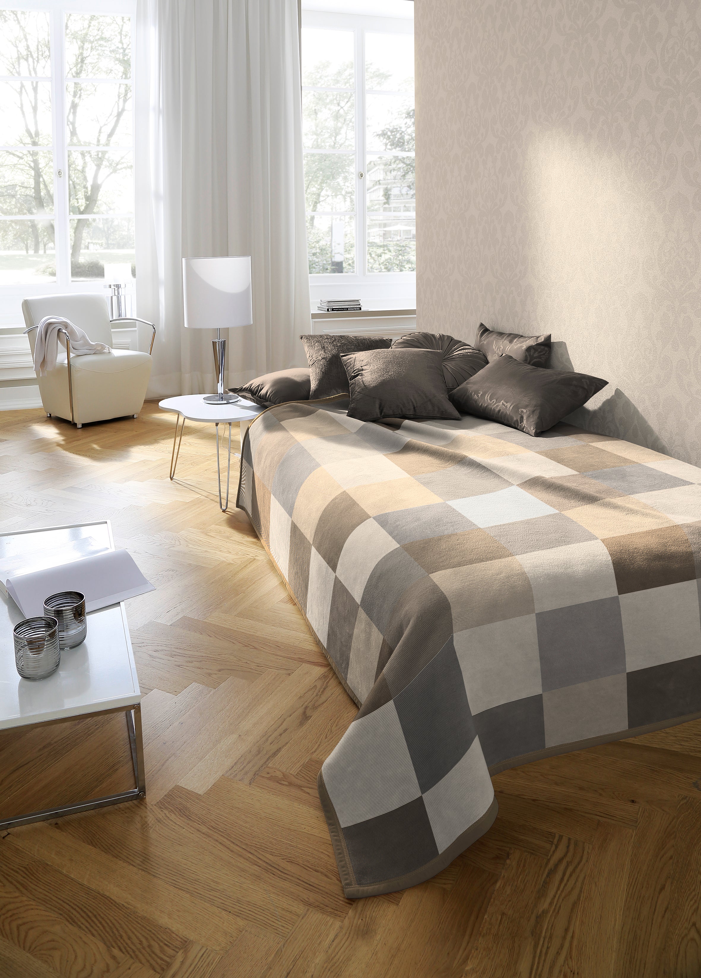 Cotton Rich Check Natural Throw