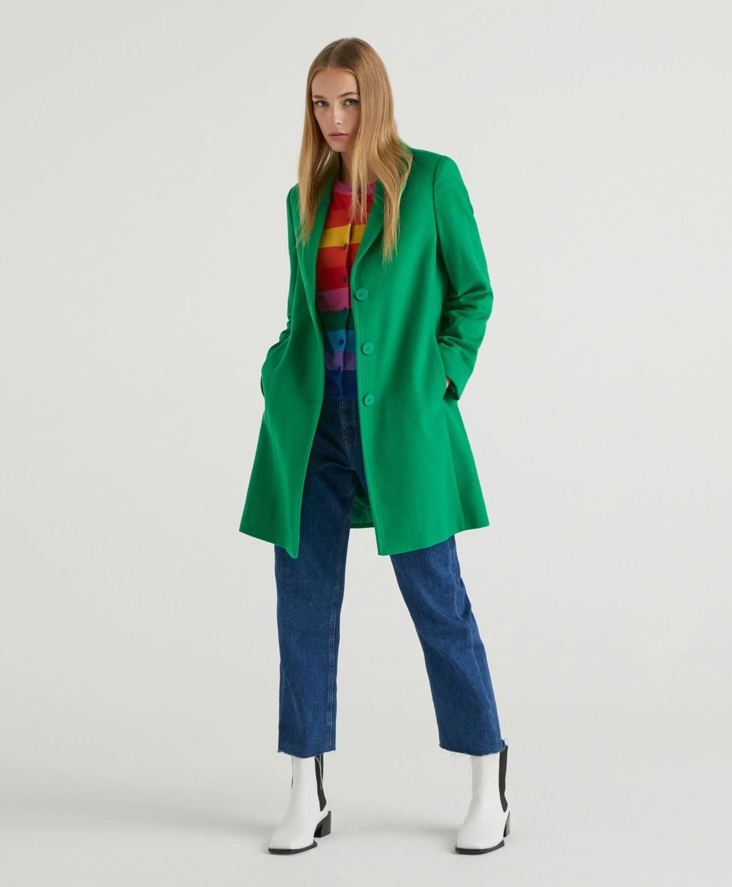 Wool Blend Lined Coat - Green