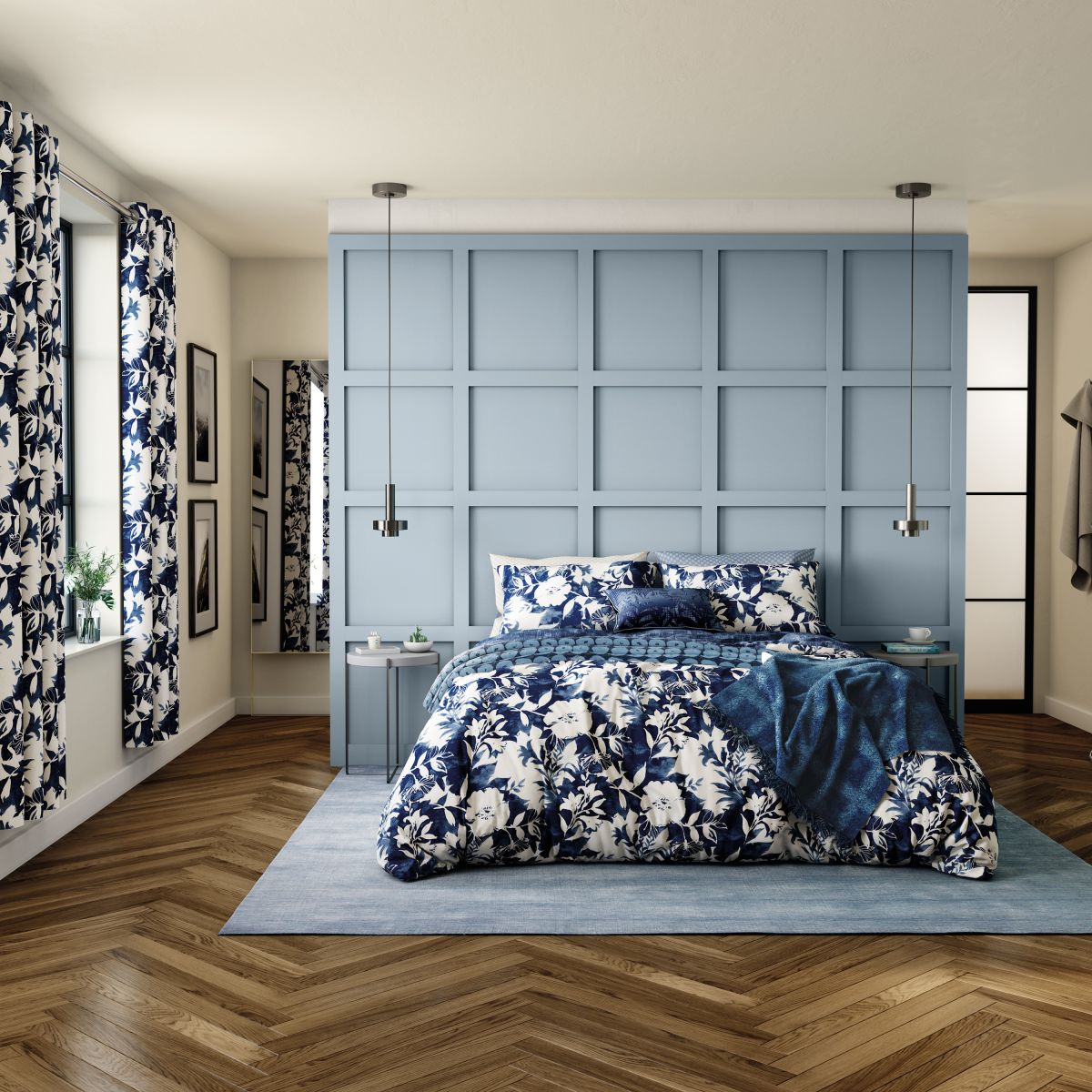 Moda Lilium Indigo Duvet Cover Set